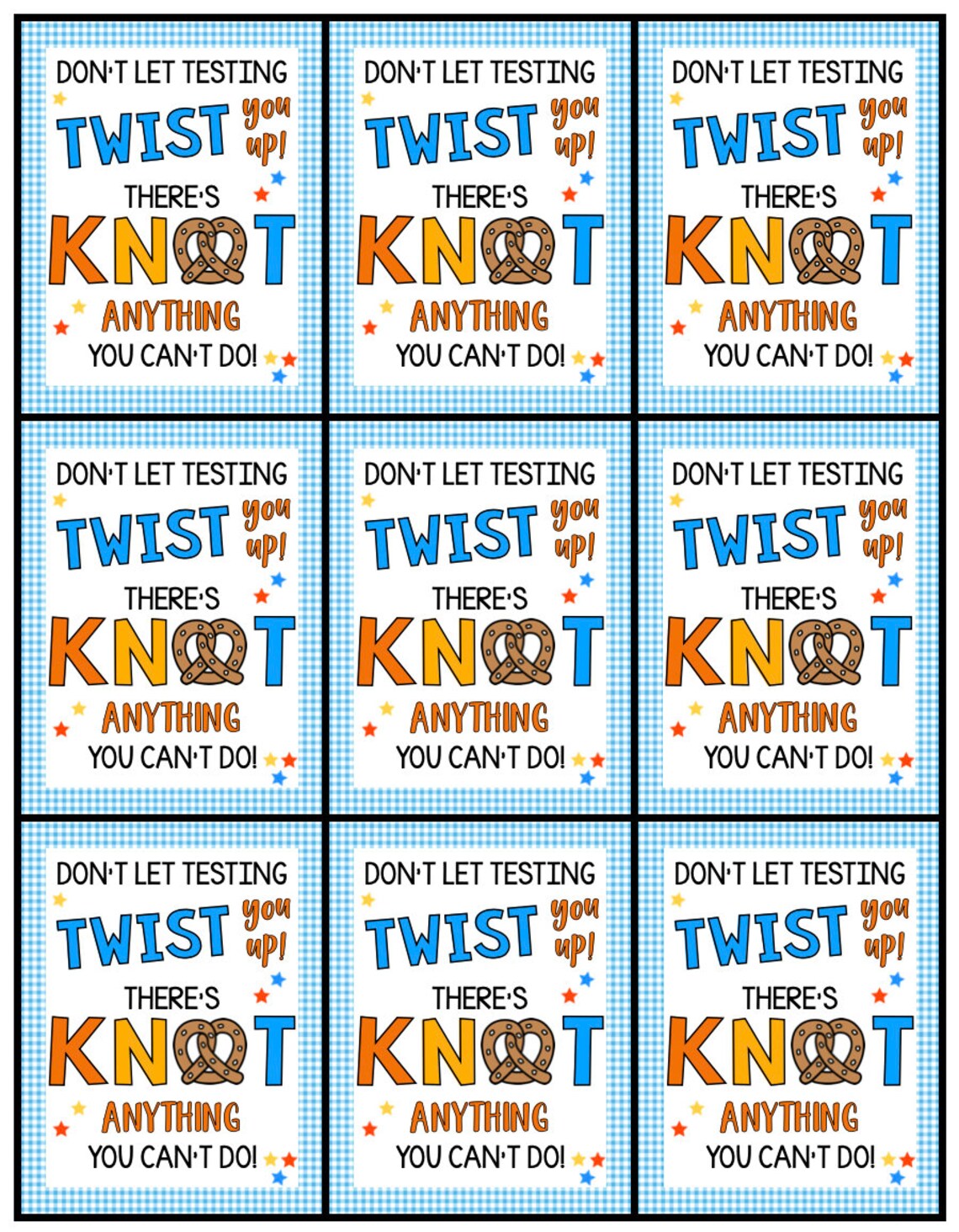 Testing Day Pretzel Favor Tags: Encouragement Printable (digital ...