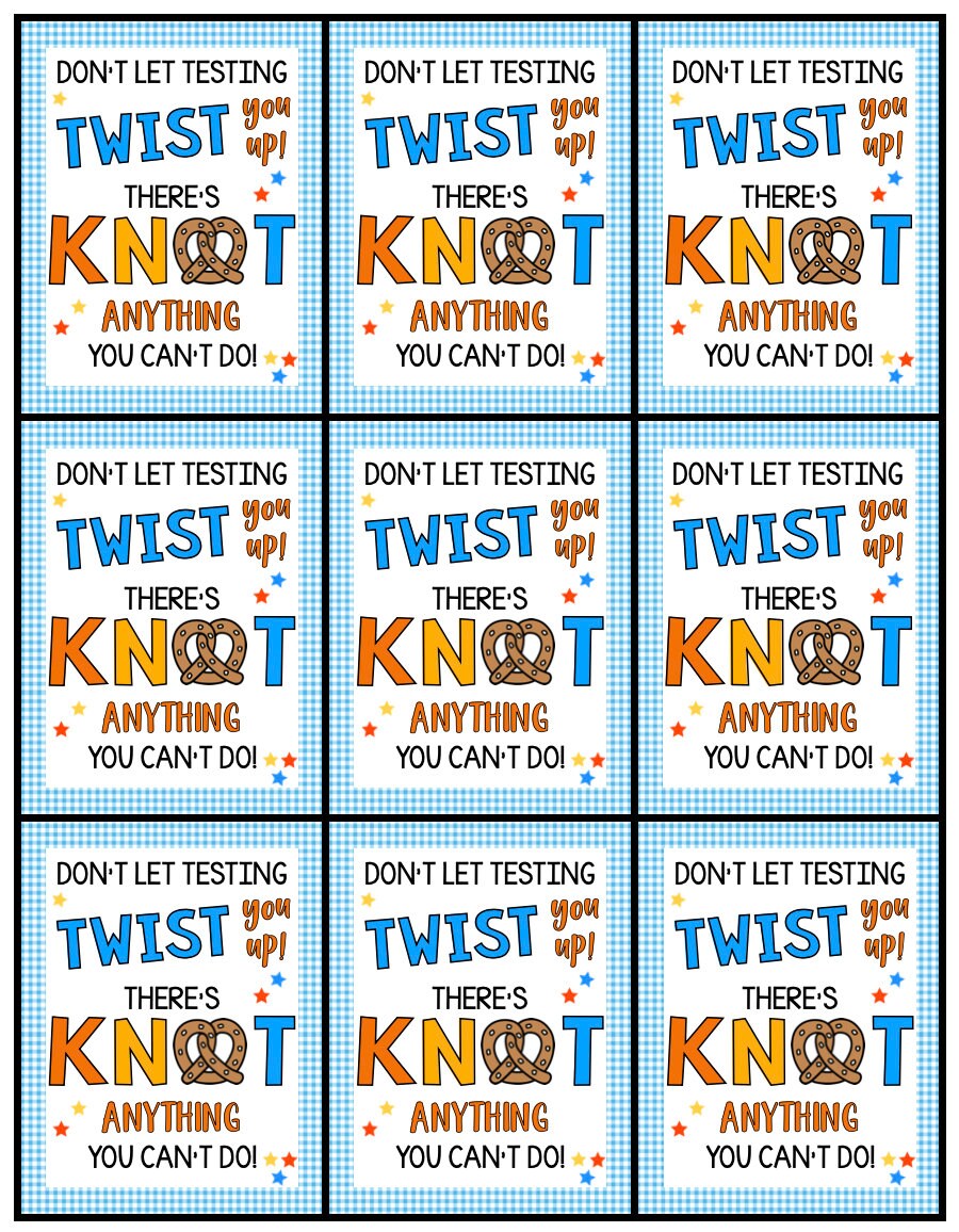 Testing Day Pretzel Favor Tags: Encouragement Printable (digital ...