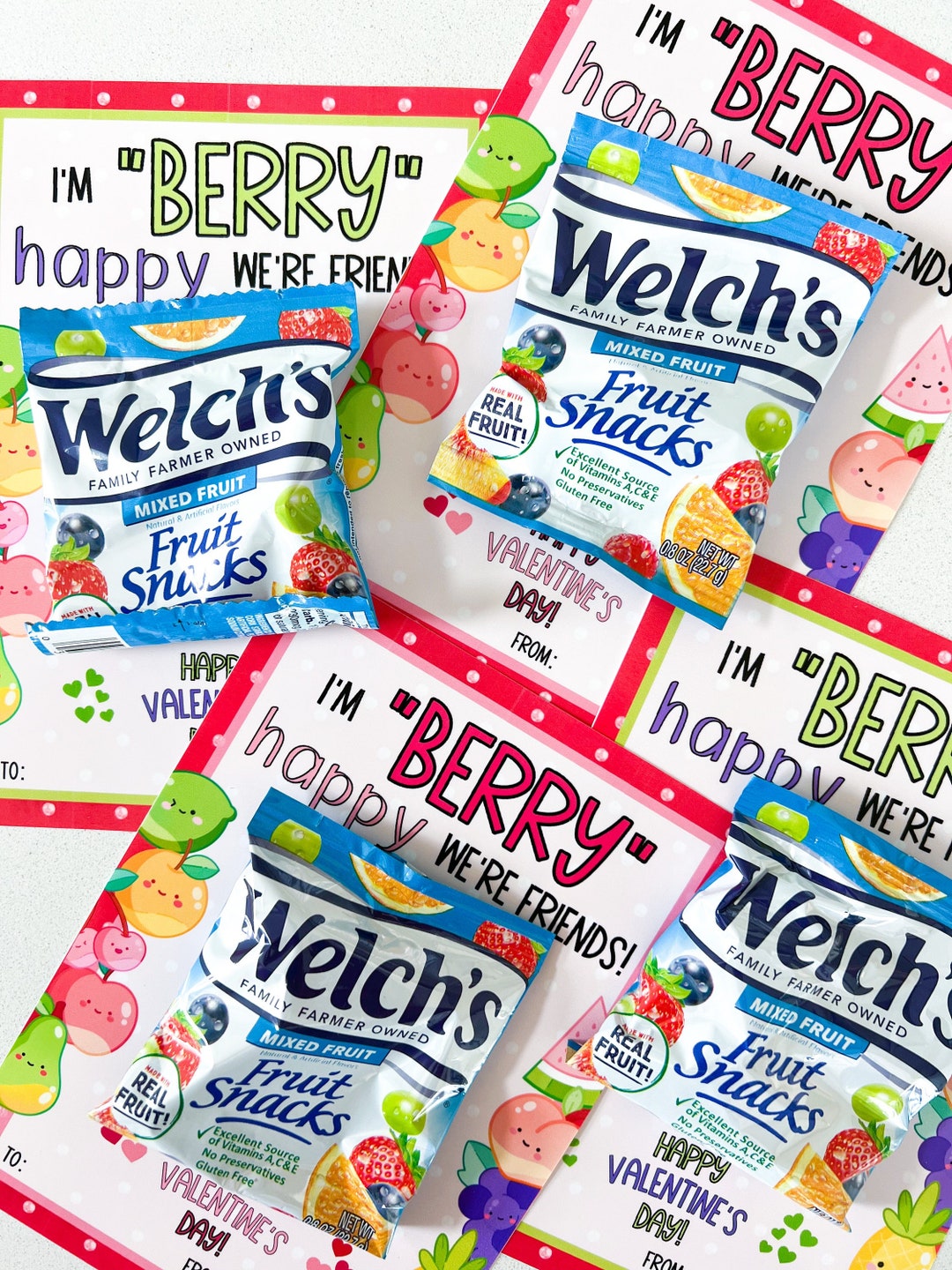 Fruit Snack Valentine Printable: Berry Friends Gift Tag (PDF) - Etsy