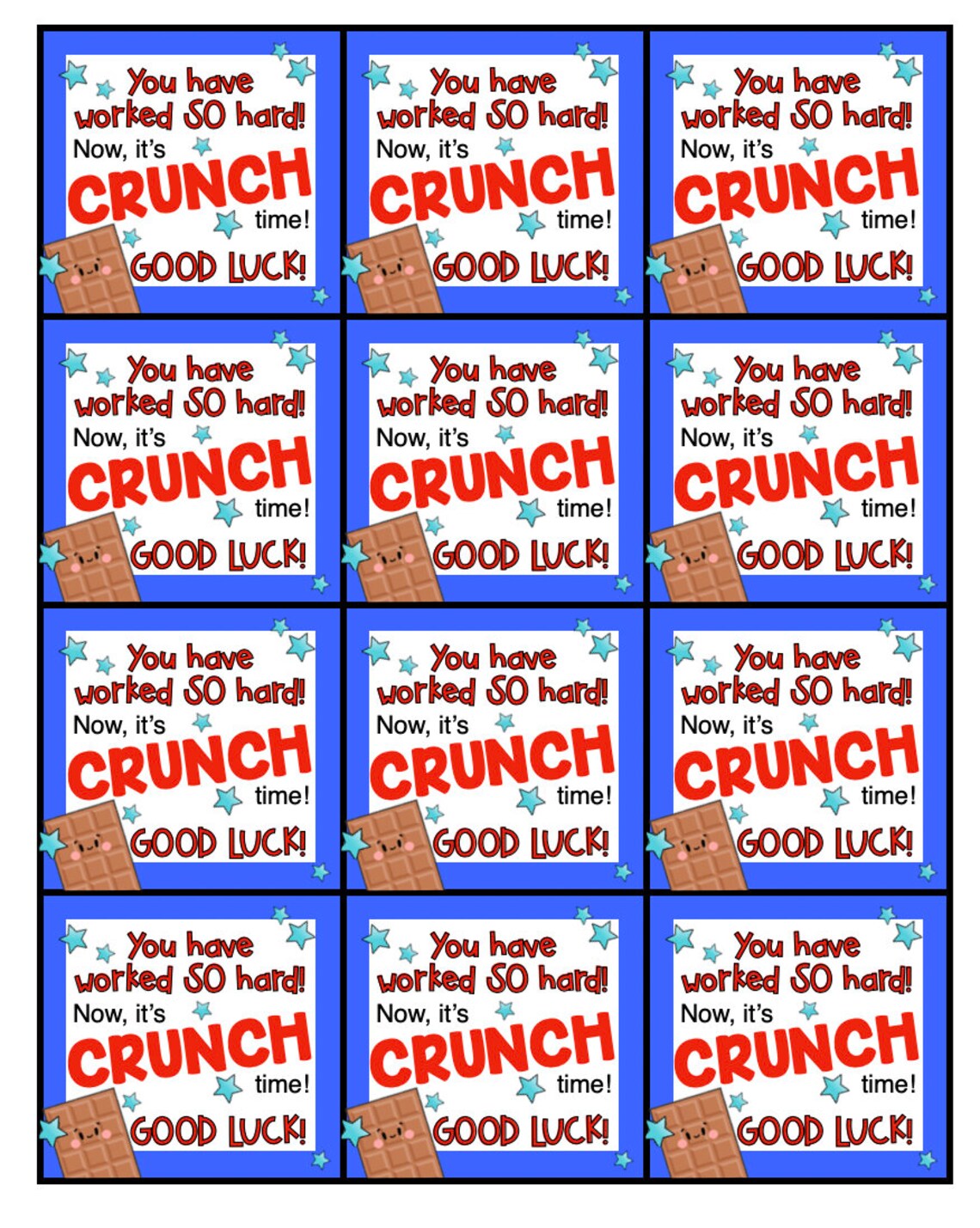 Sport or Testing Day Printable Tags, Crunch Bar Digital Download ...