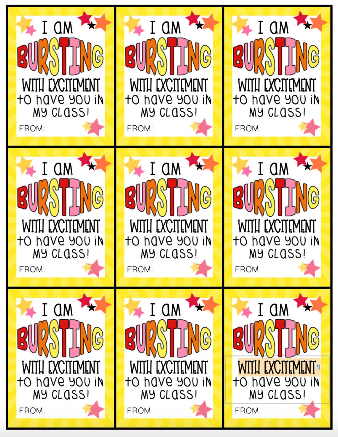 Back to School Starburst Gift Tag: Printable Student Welcome (digital ...
