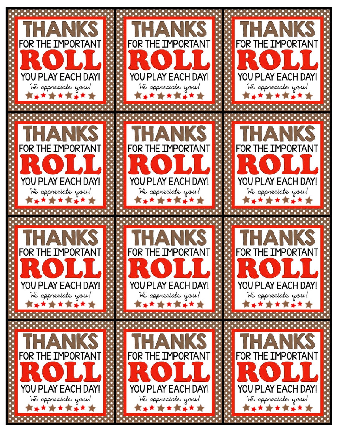 Employee Appreciation Tootsie Roll Tag, Thanks for the Important Roll ...