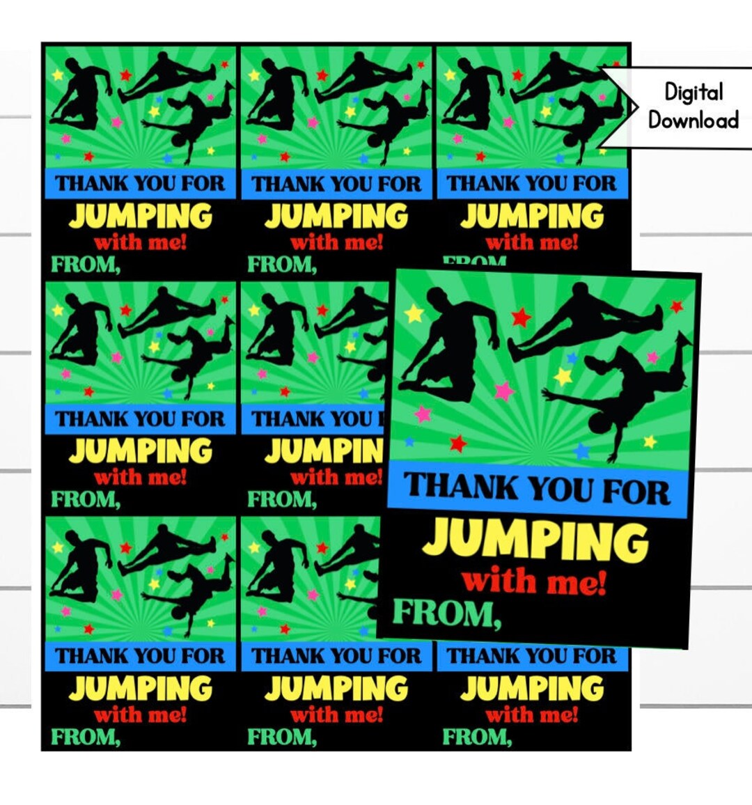 Jump Party Favor Tag, Boys/ Girls Birthday Party, Trampoline Park ...