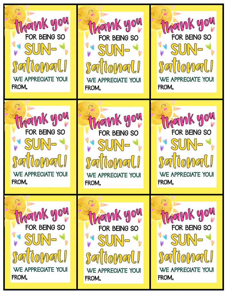Sun-sational Teacher Appreciation Gift Tag (digital Download) - Etsy
