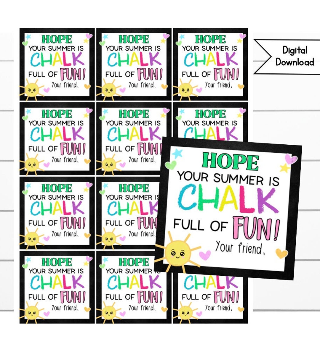 Chalk Summer End of the Year Party Gift, Party Favor Printable ...