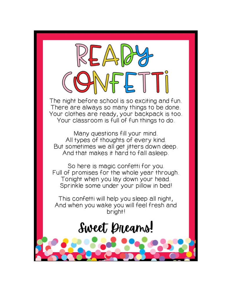 Ready Confetti Gift Tag: Night Before School Poem (digital Download) - Etsy