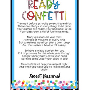 Digital Ready Confetti, Night Before School, First Day of School Tag ...