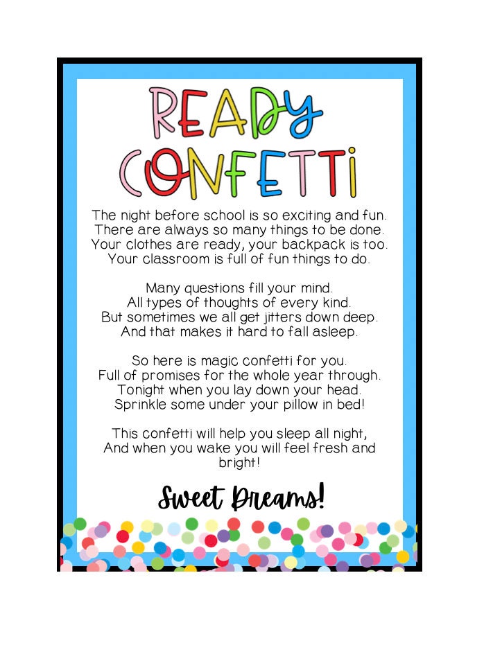Ready Confetti Gift Tag: Night Before School Poem (digital Download) - Etsy