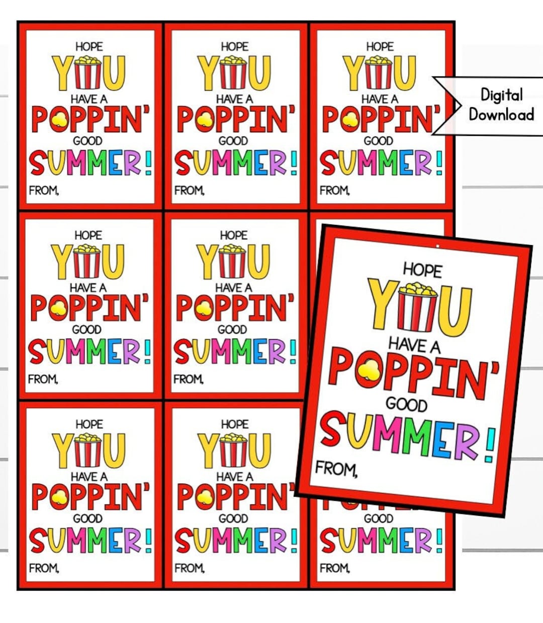 End of the Year Student Popcorn Summer Gift, Party Favor Printable ...