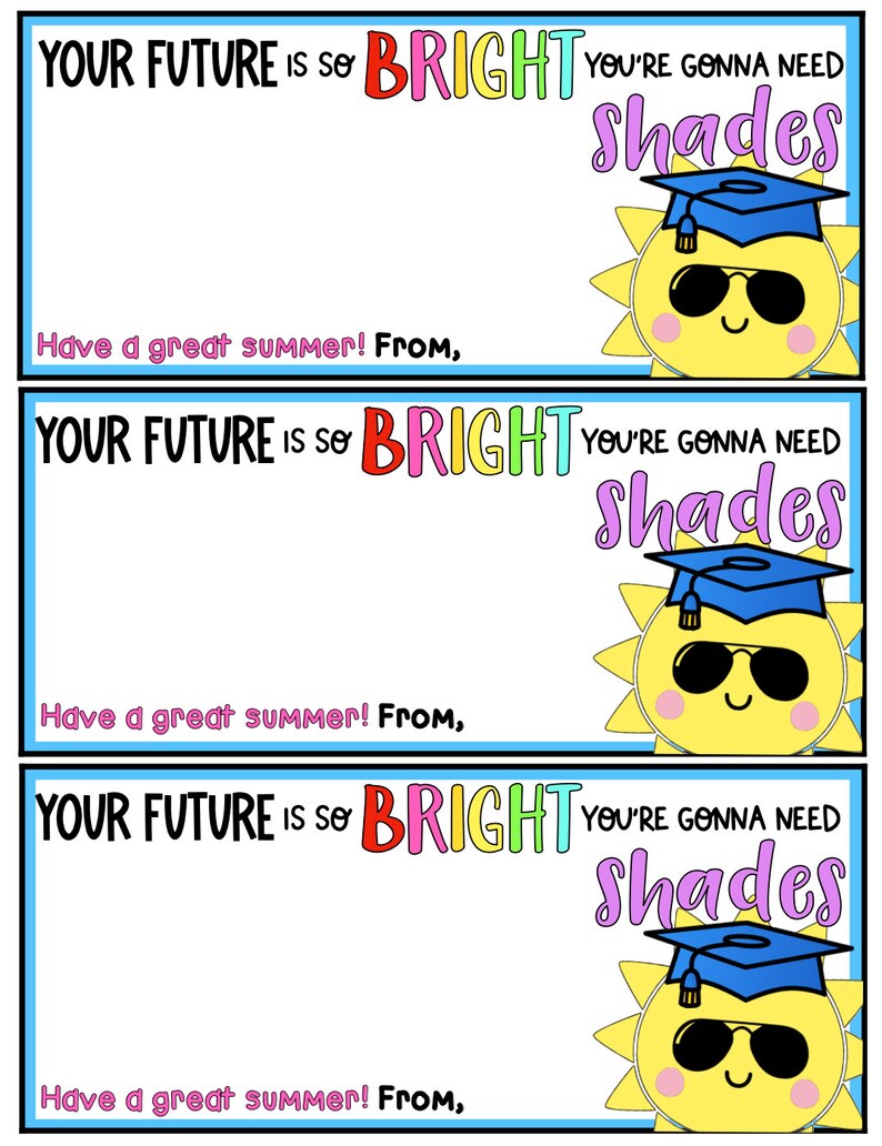 Graduation Sunglasses Gift Tag: End of Year Printable (digital Download ...