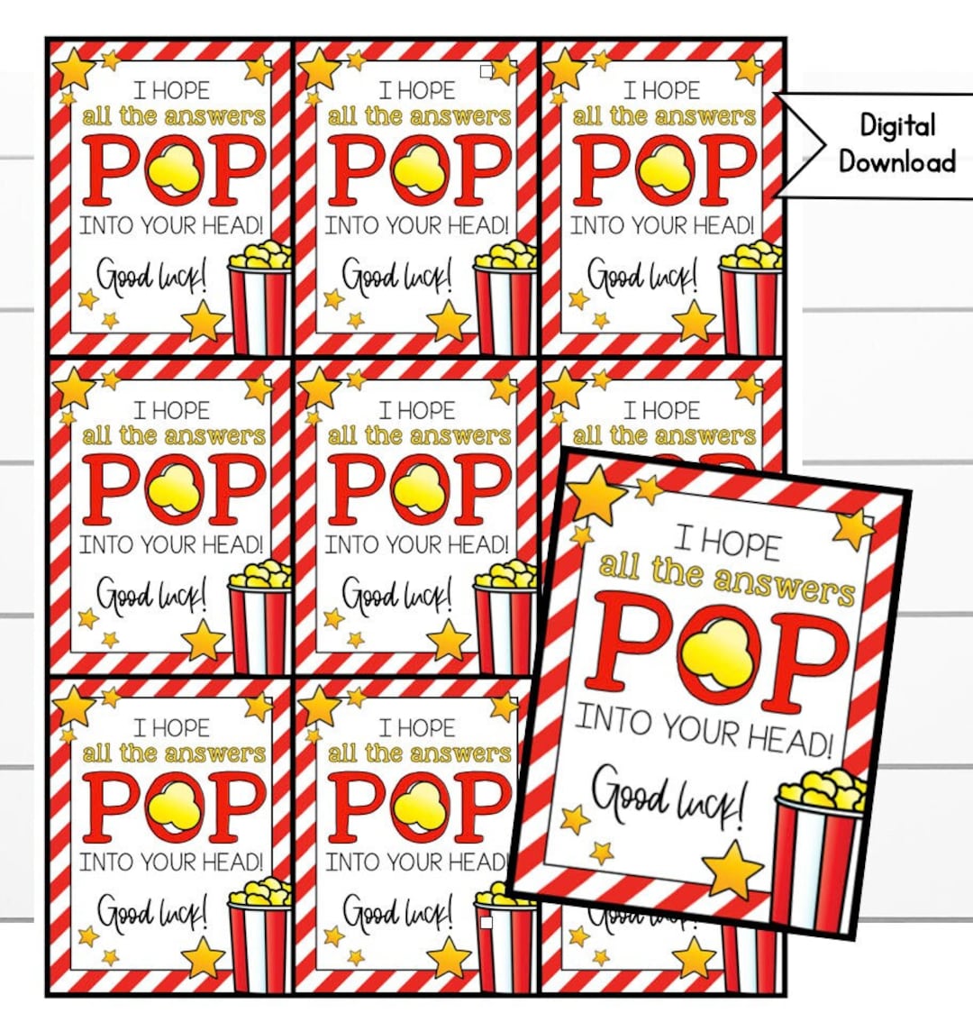 Testing Day Good Luck Printable Tags, Popcorn Good Luck Tag ...