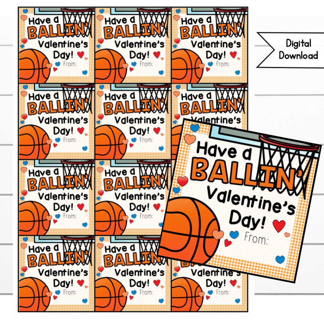 Basketball Valentine Printable, Sports Exchange Tag, Teen, Preschool ...