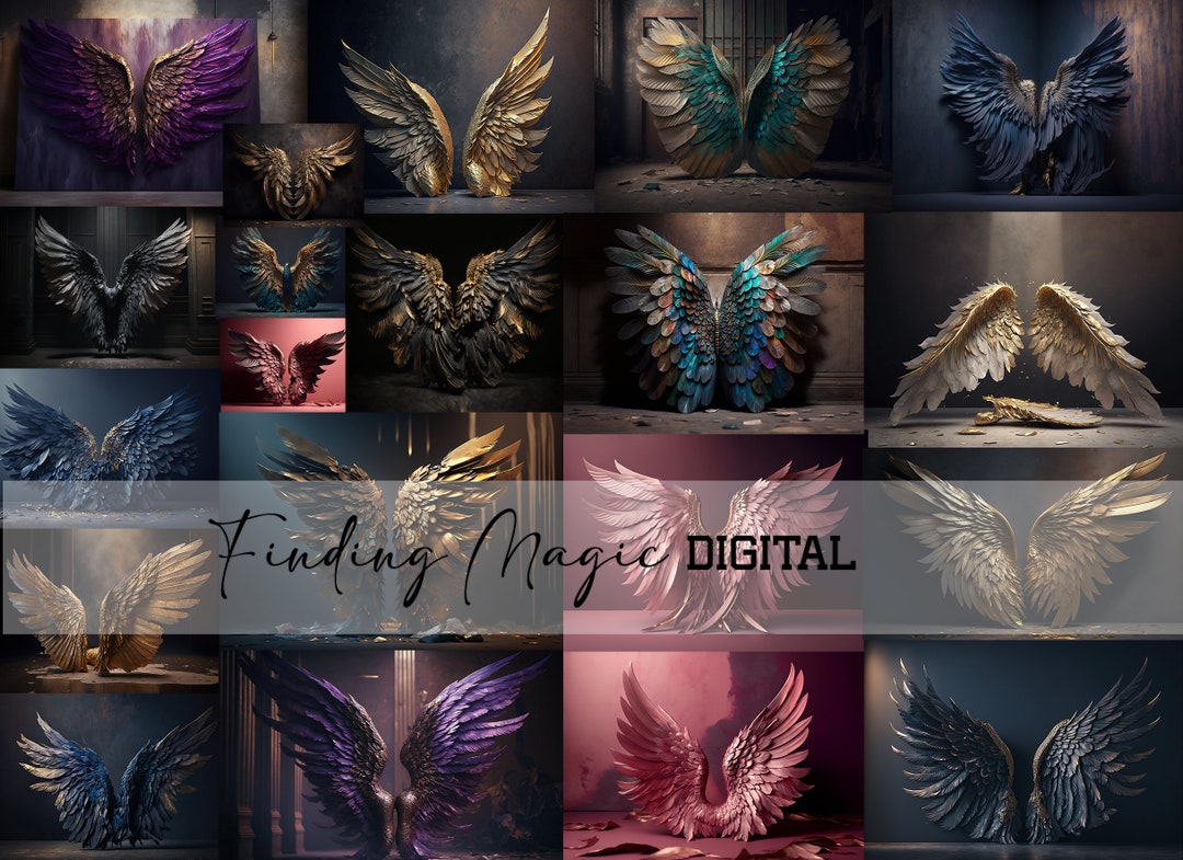20 Pack Fine Art Digital Backdrop, Wings in a Variety of Colors, Great ...