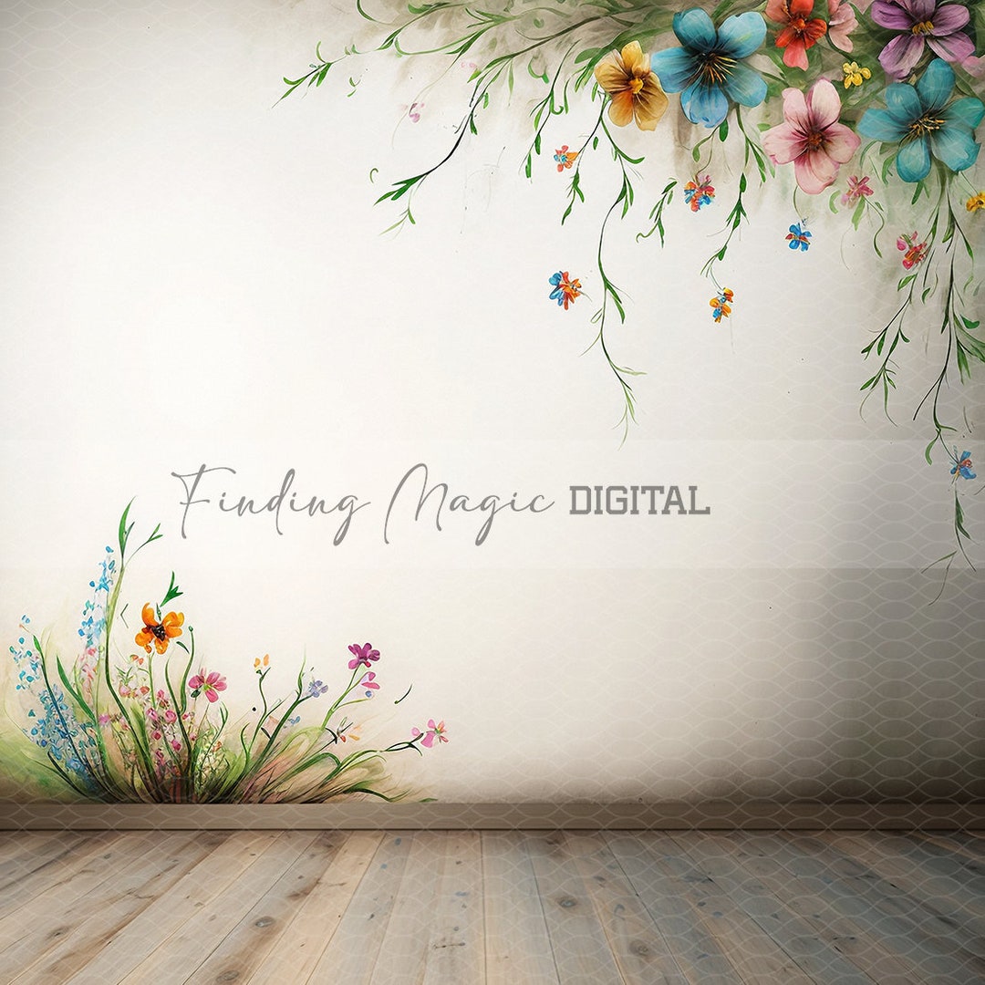Fine Art Digital Backdrop, Square Floral Wall Digital File Great for ...