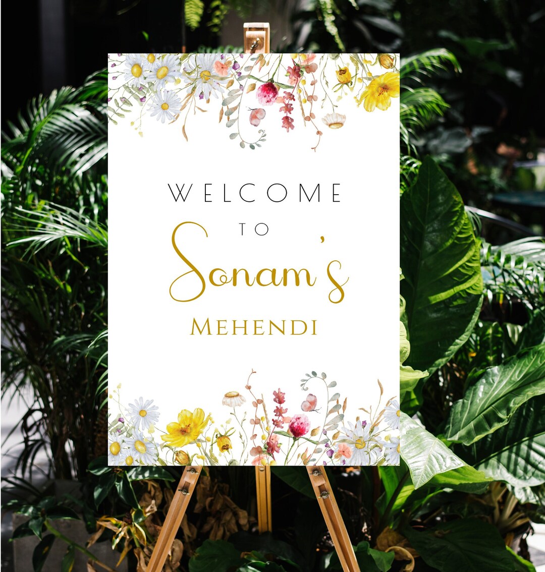 Wildflower Welcome Sign, Mehendi Welcome Sign, Mehndi Welcome Sign ...