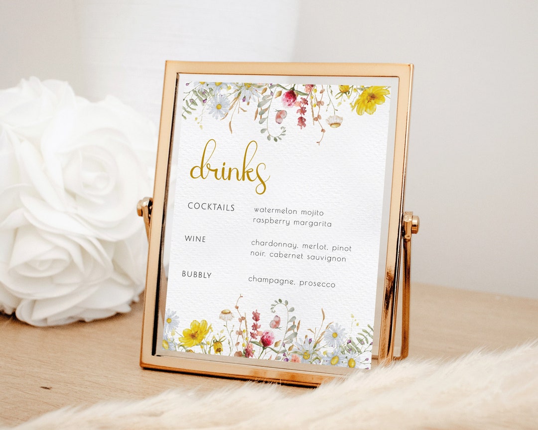 Wildflower Bridal Shower Bar Sign, Drinks Beverages Sign, Colorful ...