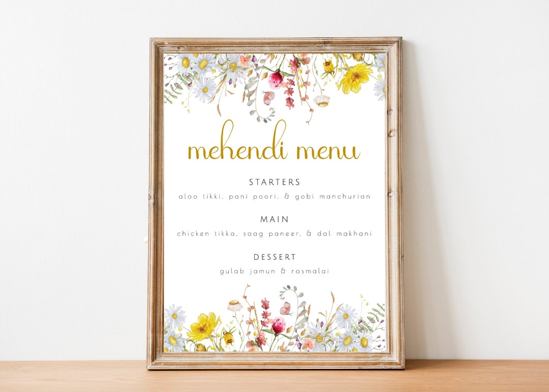 Wildflower Mehndi Menu Sign, Brunch Menu Sign, Colorful Wedding Sign, 2 ...
