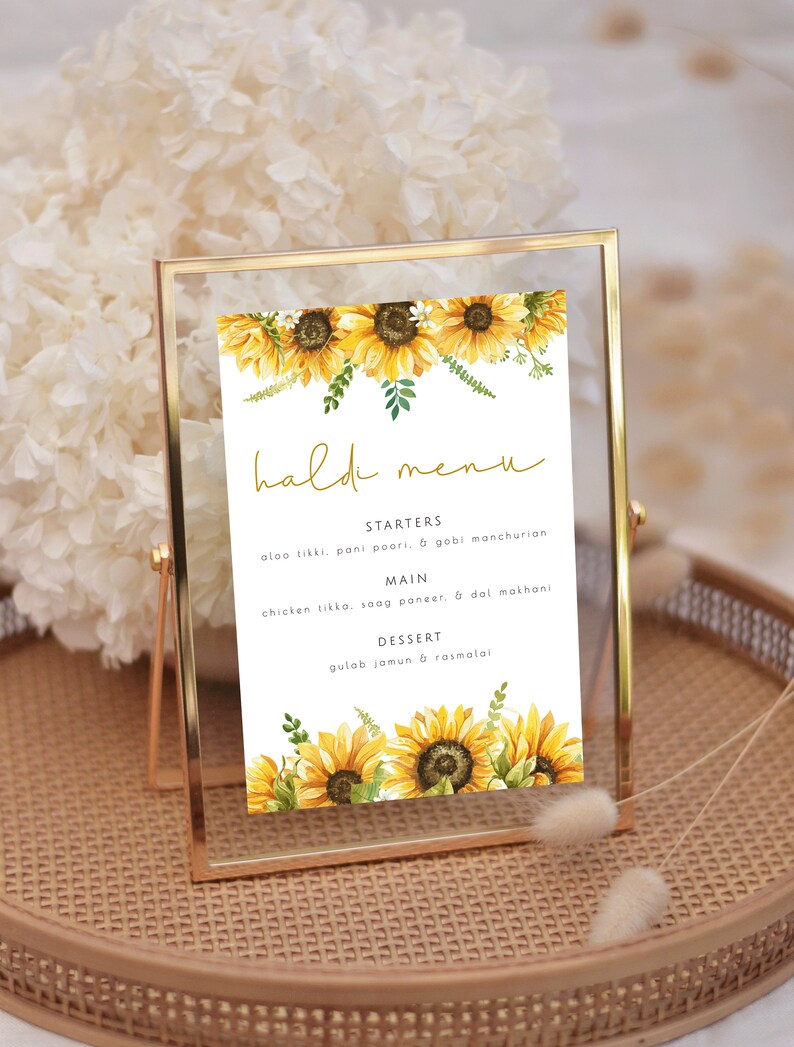 Sunflower Haldi Menu Sign, Brunch Menu Sign, Sunflower Wedding Sign, 2 ...