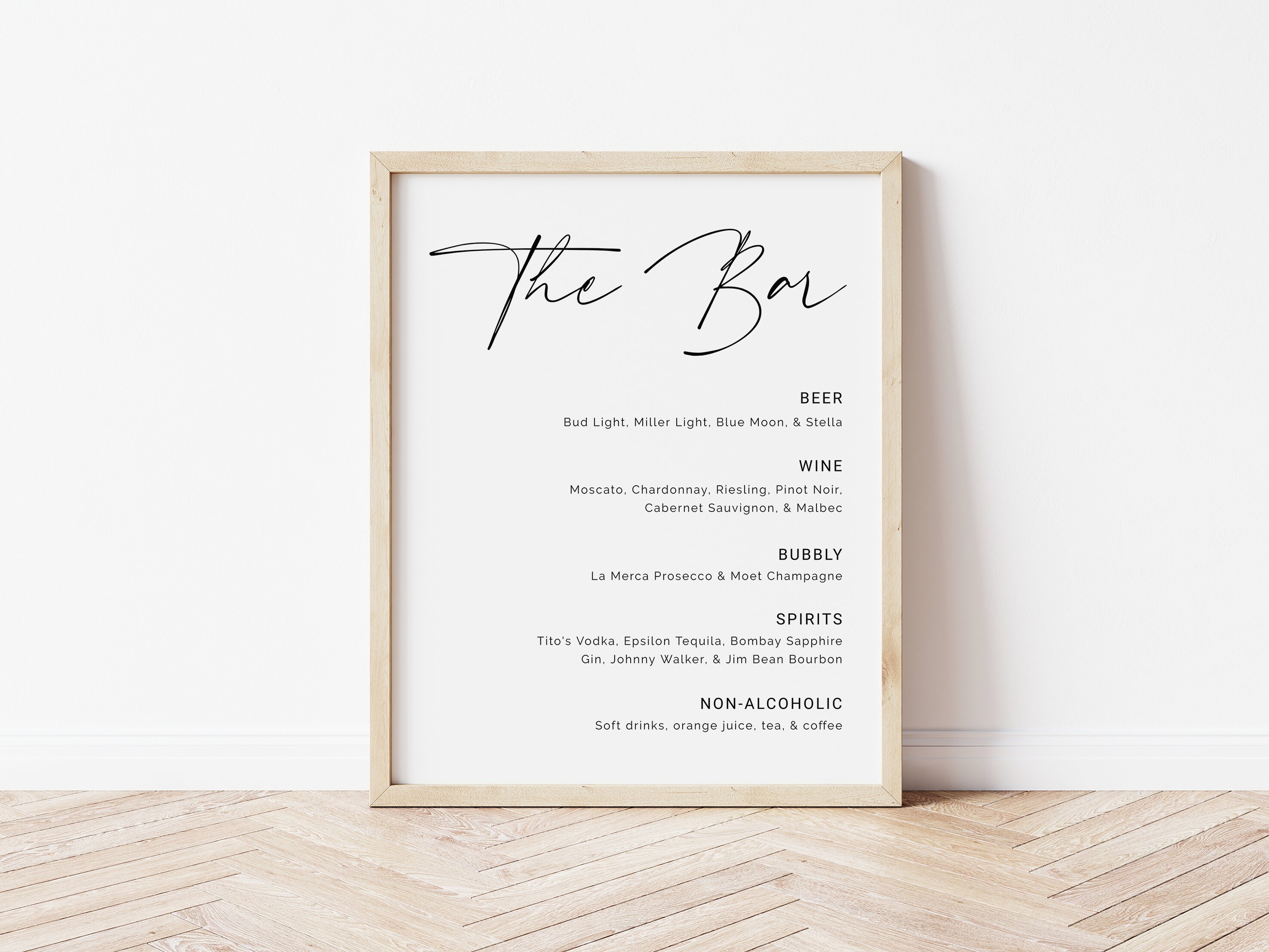 Minimalist Modern Bar Menu Table Sign, Elegant, Classic Script Custom ...