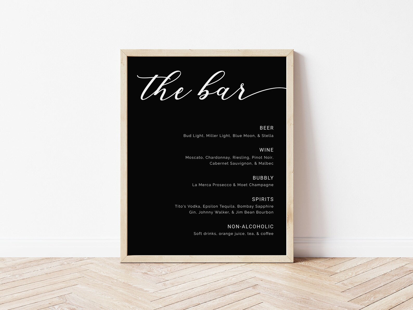 Minimalist Modern Bar Menu Table Sign, Elegant, Classic Script Custom ...