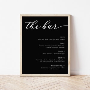 Minimalist Modern Bar Menu Table Sign, Elegant, Classic Script Custom ...