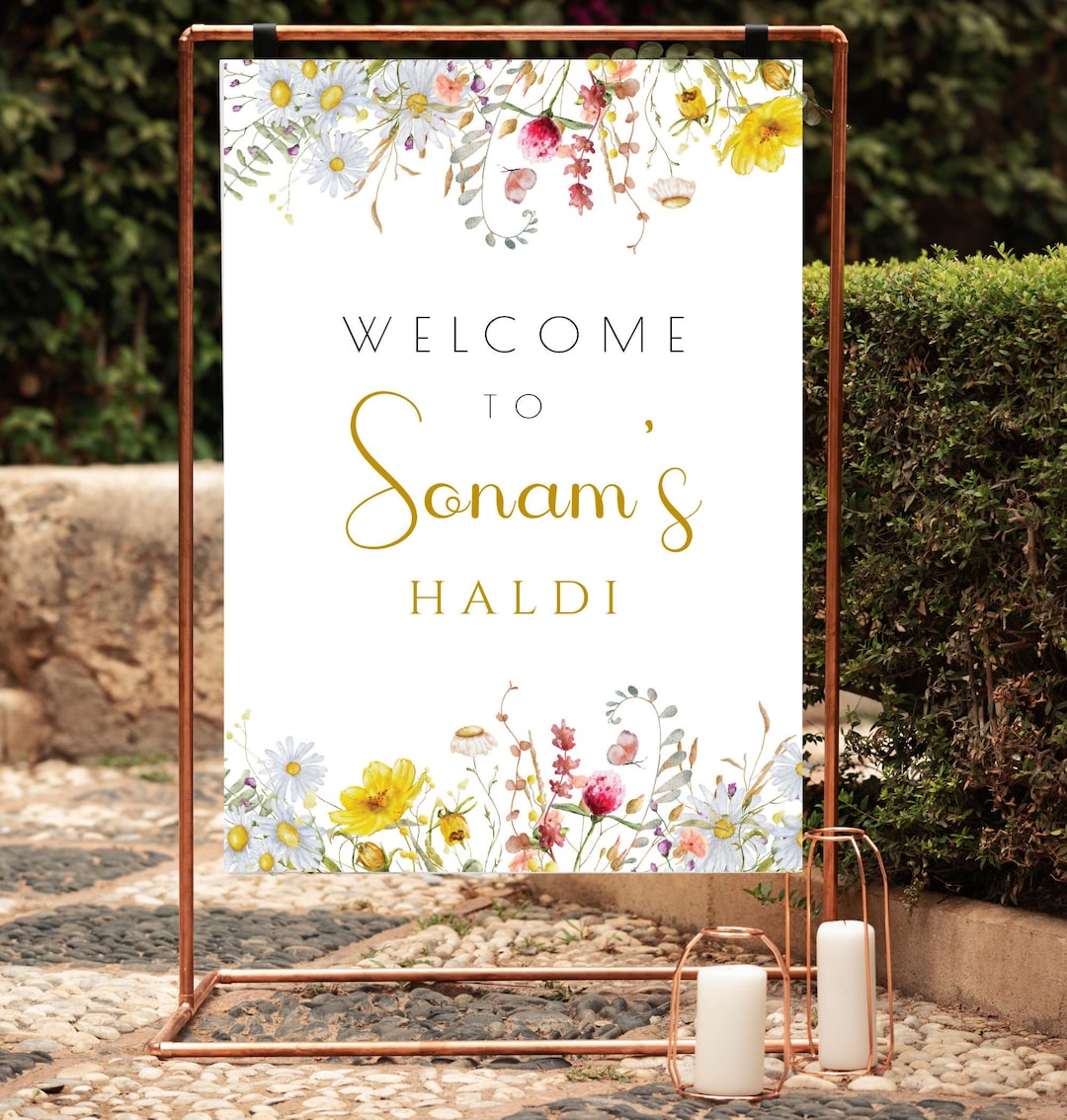 Wildflower Welcome Sign, Haldi Welcome Sign, Colorful Wedding Sign, 3 ...
