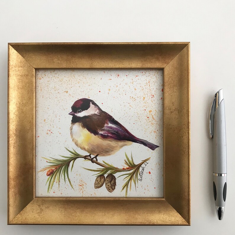 Mini Framed Painting, Small Framed Art, British Bird Original Wall Art ...