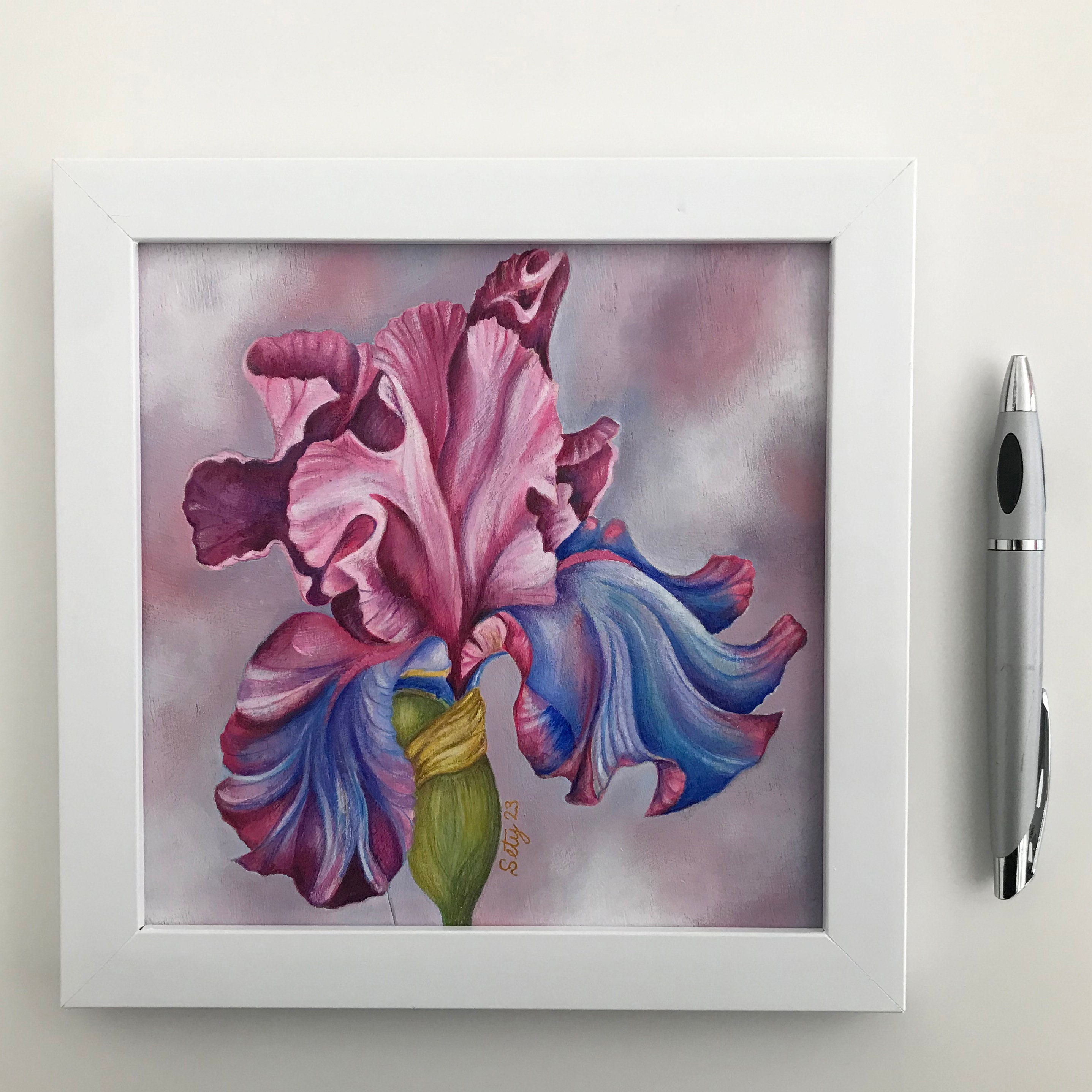 Small Framed Art, Original Acrylic Paniting, Iris Flower Painting on ...
