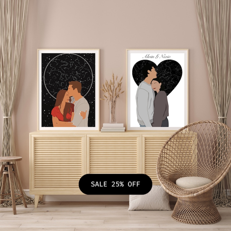 Personalized Faceless Couple Portrait, Custom Line Art, Couples ...