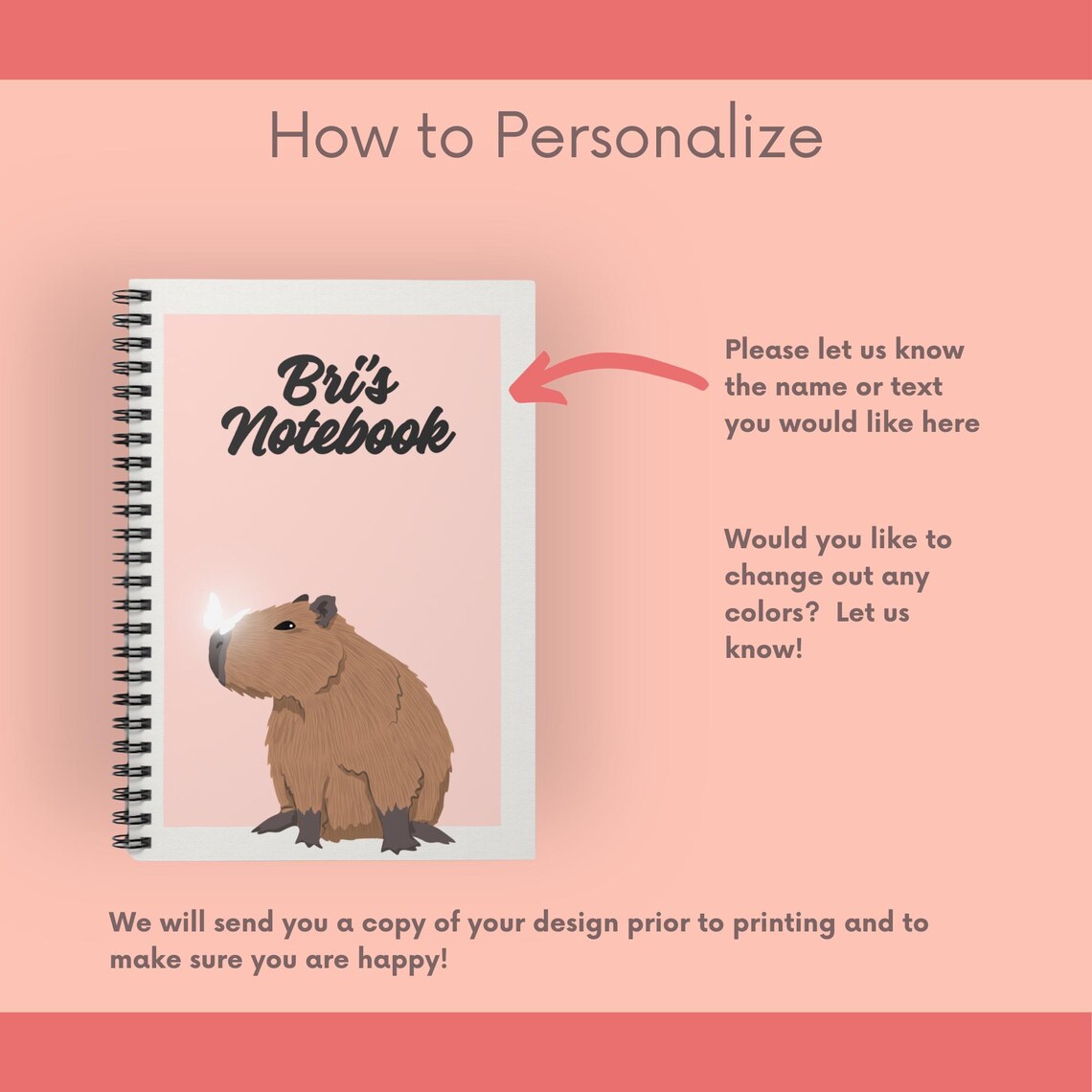 Personalized Capybara Notebook | Cute & Customizable, Add Your Text and ...
