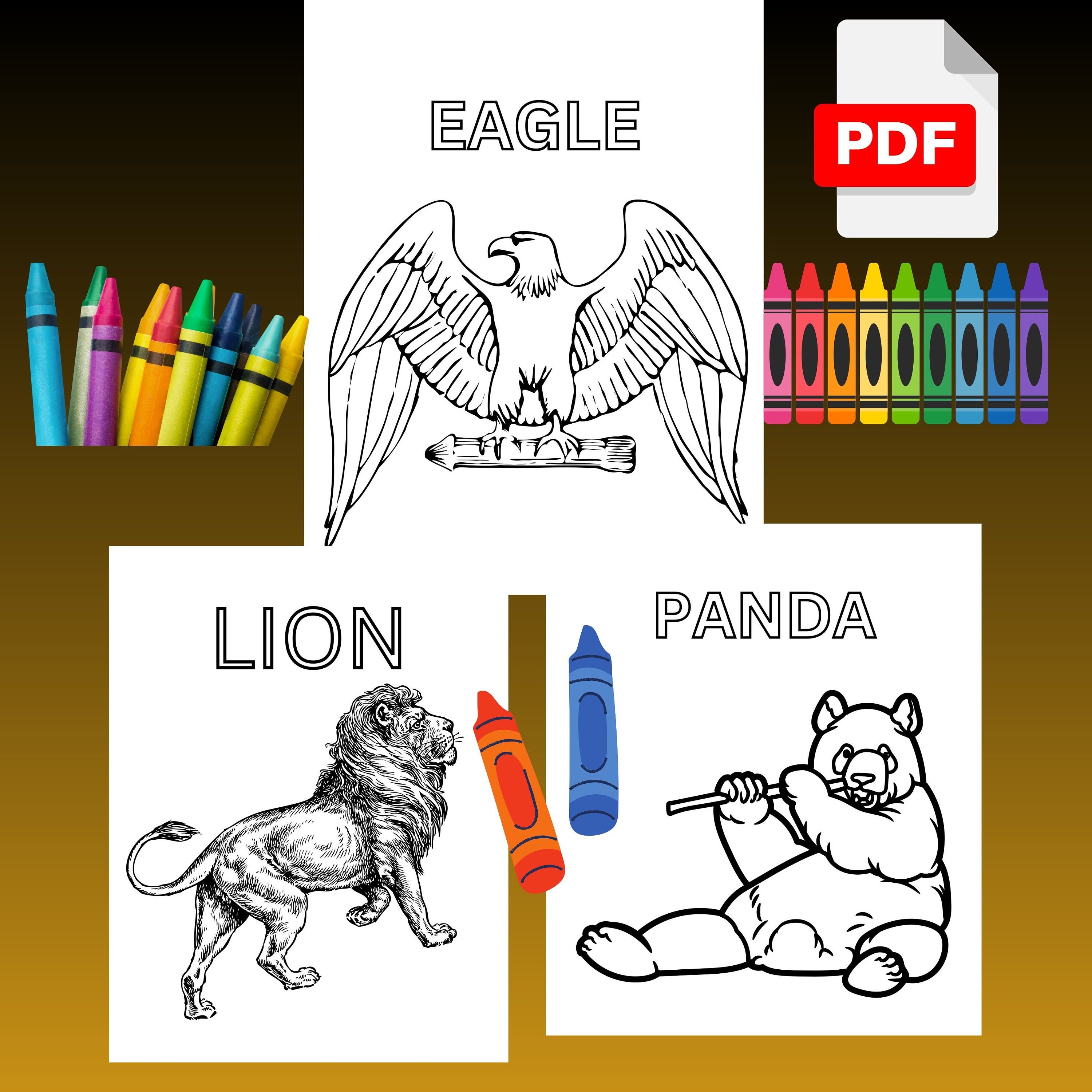 20 Wild Life Animals Coloring Pages for Kids, Lion, Panda, Horse ...