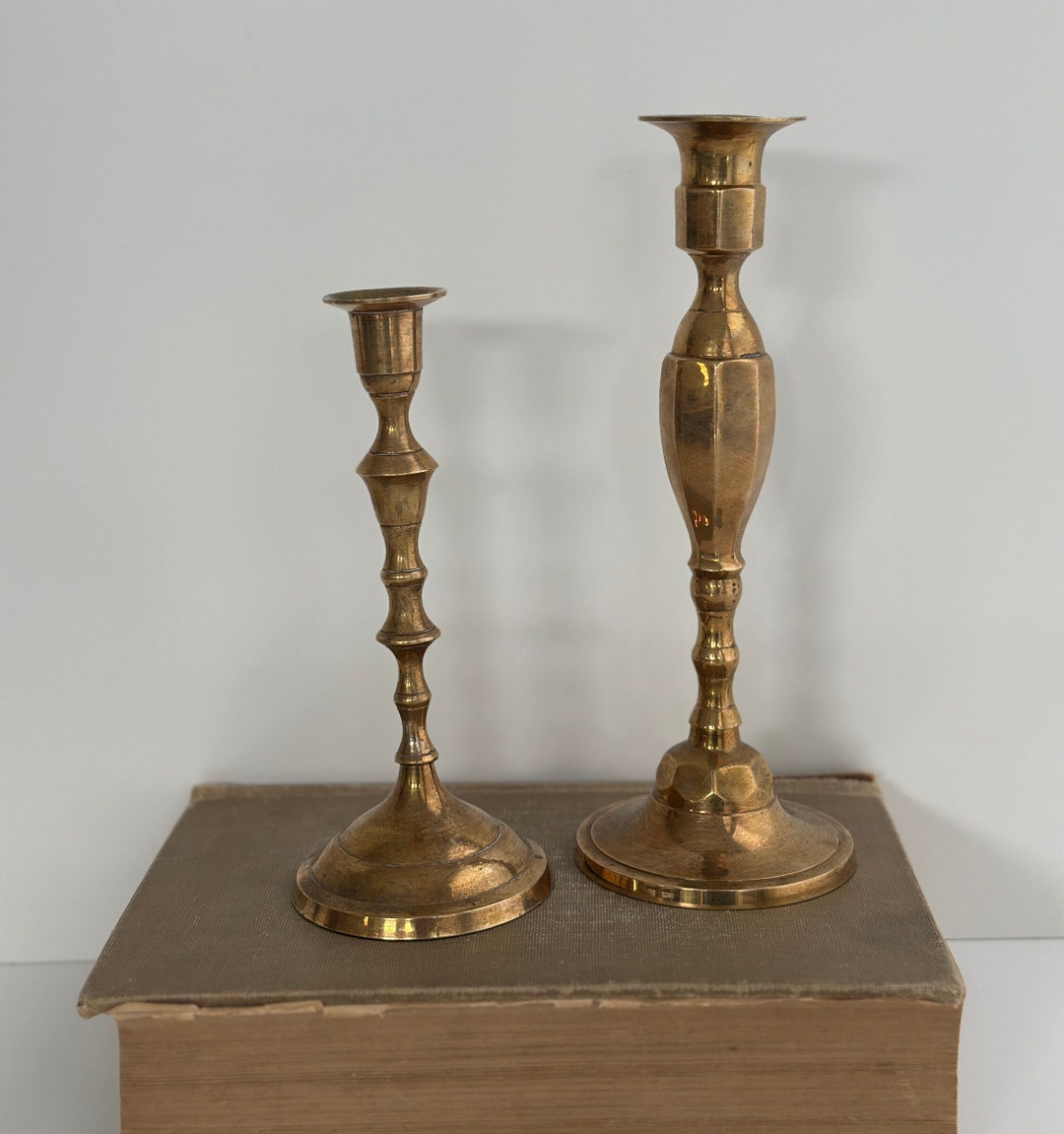 Vintage Brass Taper Holders, Antique Brass Candle Holders, Aged Brass ...