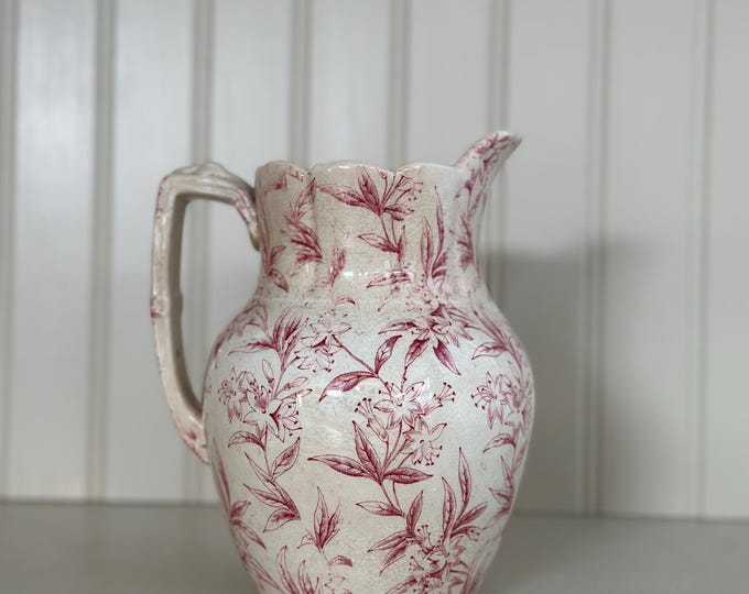 Vintage English Pitcher, Antique Cream & Red/pink Pitcher, Antique ...