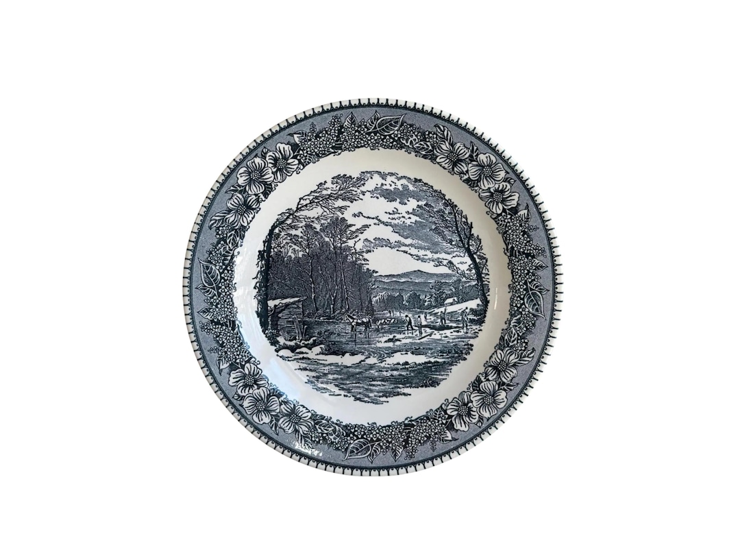 Vintage Pilgrim American Frontier Blue Plate, USA Kitchen Decor - Etsy