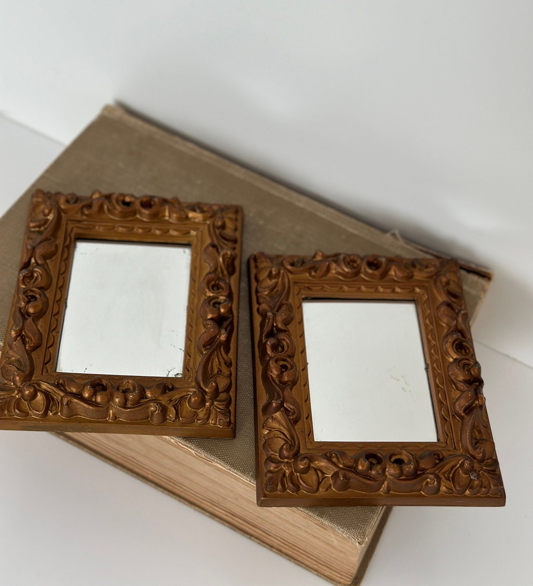 Vintage Mini Mirror Set, Ornate Italian Style Framed Mirrors, A Pair of ...