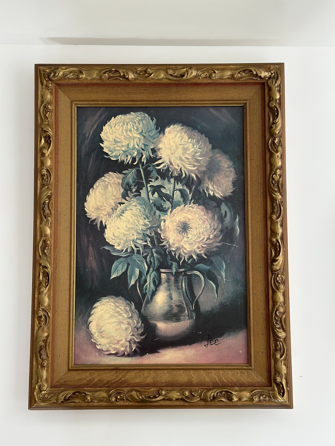 Vintage Floral Artwork: Golden Mums Print in Ornate Frame - Etsy