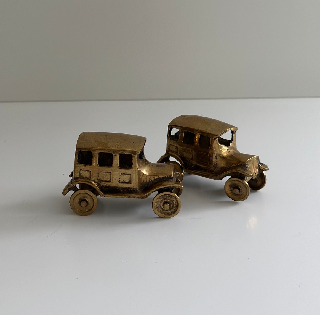 Vintage Brass Cast Model T Ford Sedan, Antique Brass Car Collectibles ...