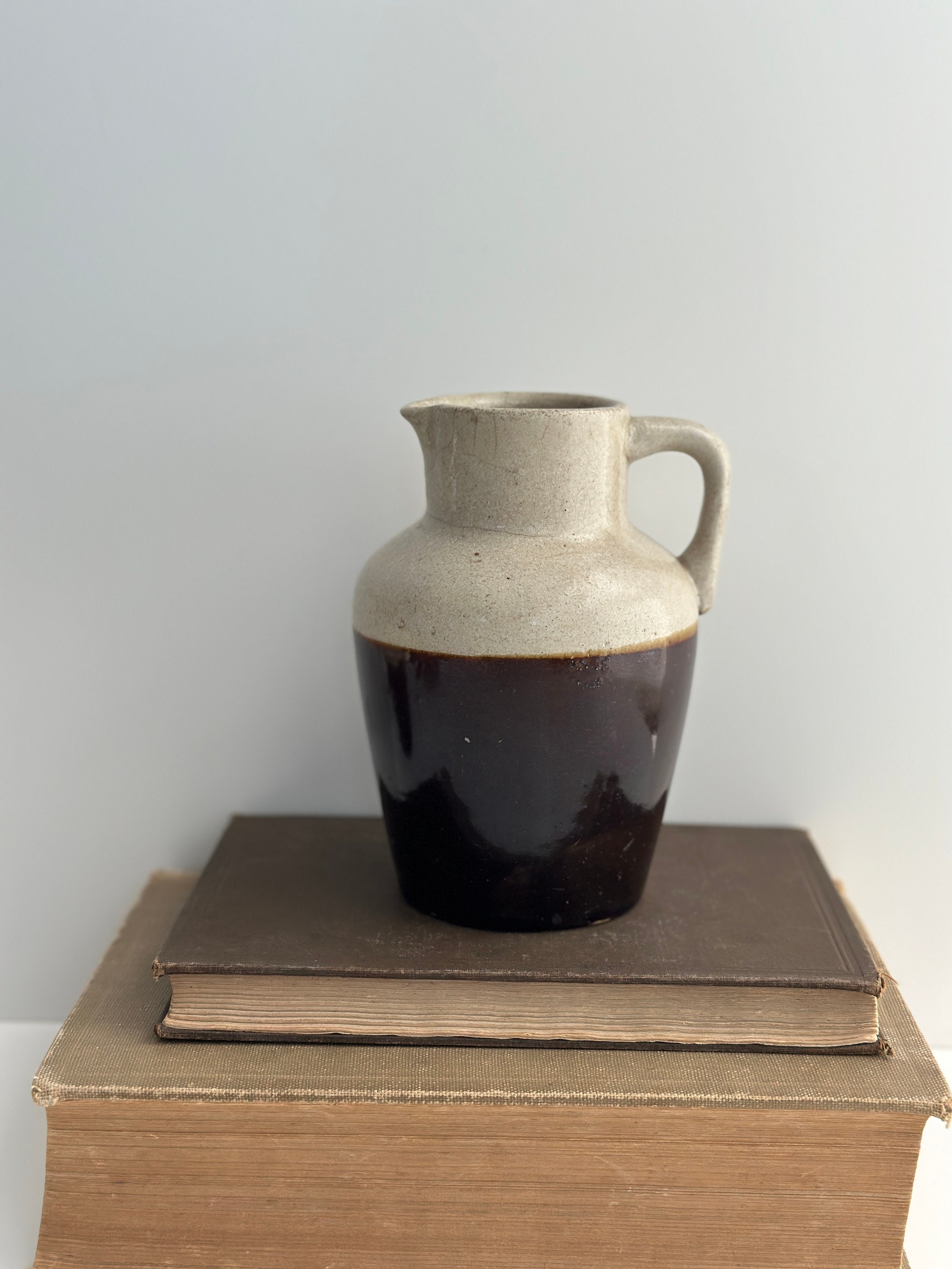 Vintage Small Dipped Brown Pitcher, Tan/grey & Brown Pitcher - Etsy