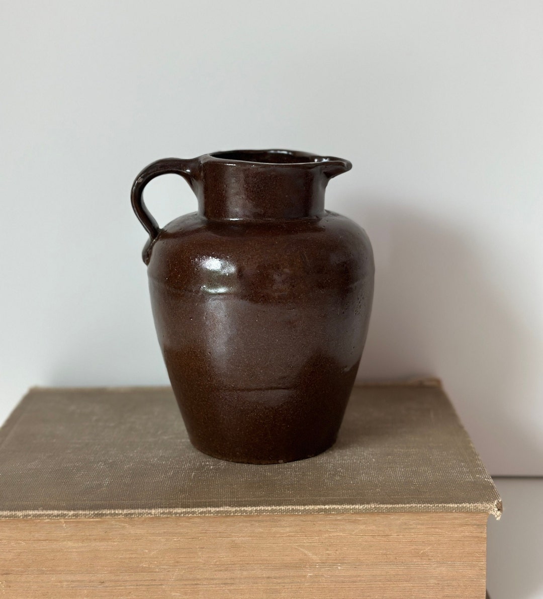 Vintage Brown Pitcher, Small Pottery Pitcher, Brown Stoneware Pitcher ...