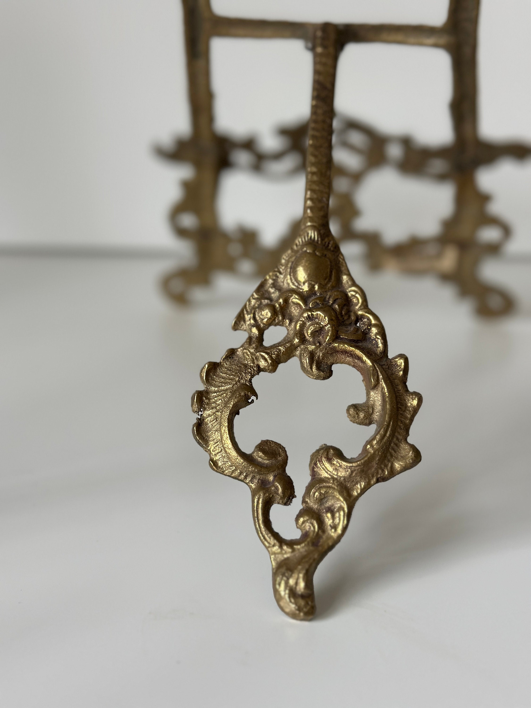 Antique Brass Easel, Vintage Brass Display, Ornate Brass Easel, Vintage ...