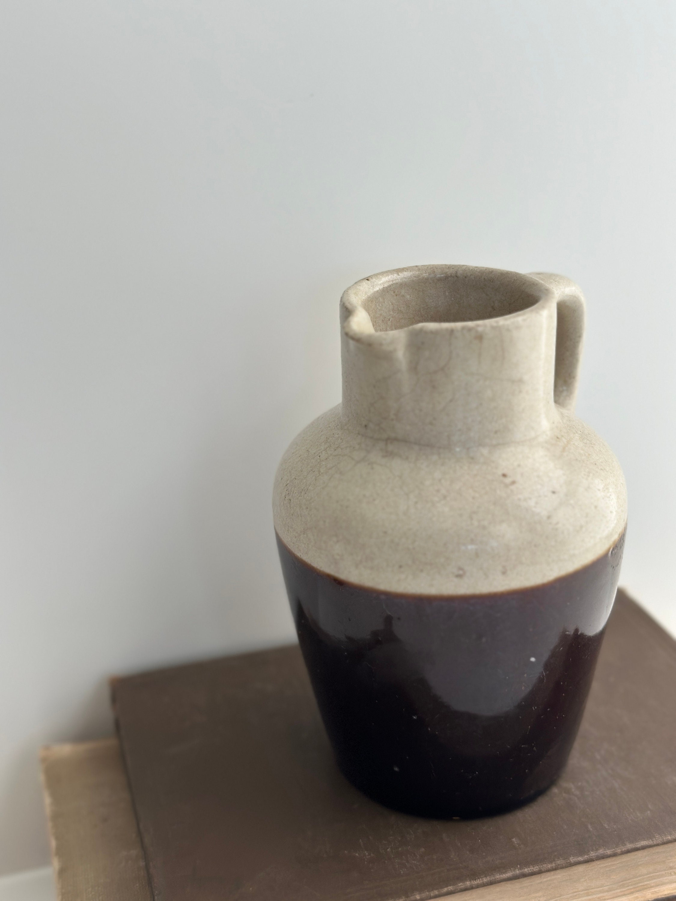 Vintage Small Dipped Brown Pitcher, Tan/grey & Brown Pitcher - Etsy