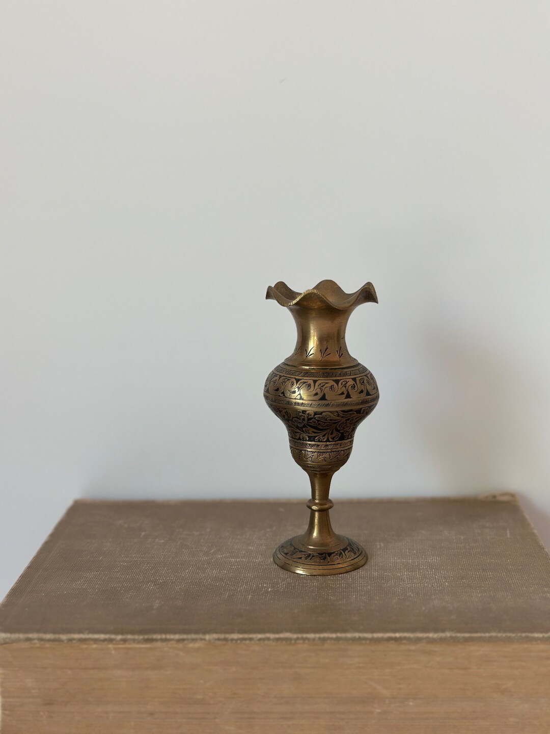 Vintage Brass Vase, Vintage Ruffled Brass Vase, Small Brass Vase ...