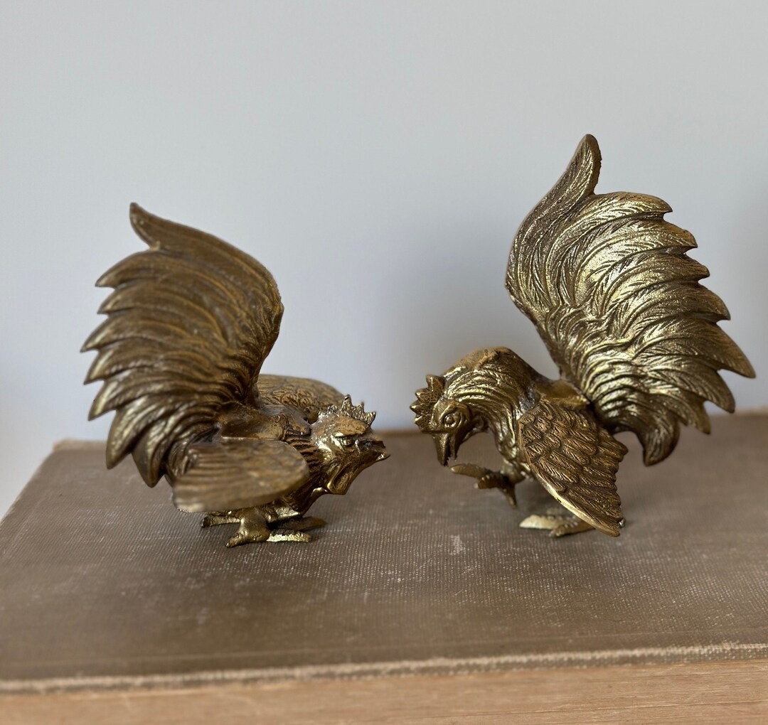 Antique Italian Brass Fighting Roosters, Rare Brass Antique Figurines ...