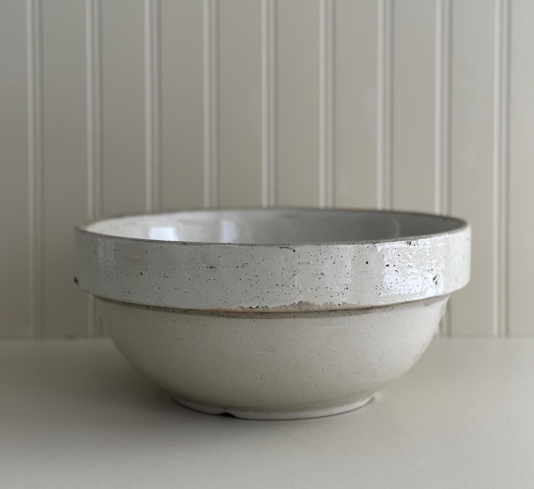 Vintage Stoneware Mixing Bowl, Beige Ceramic Crock, Old Stoneware ...