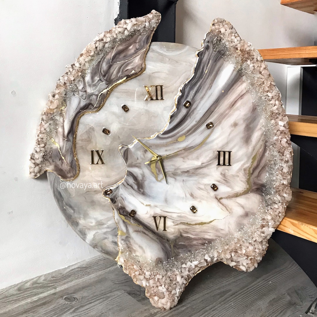 Epoxy Resin Art Clock Handmade Brown Beige Dusty Pink Light - Etsy