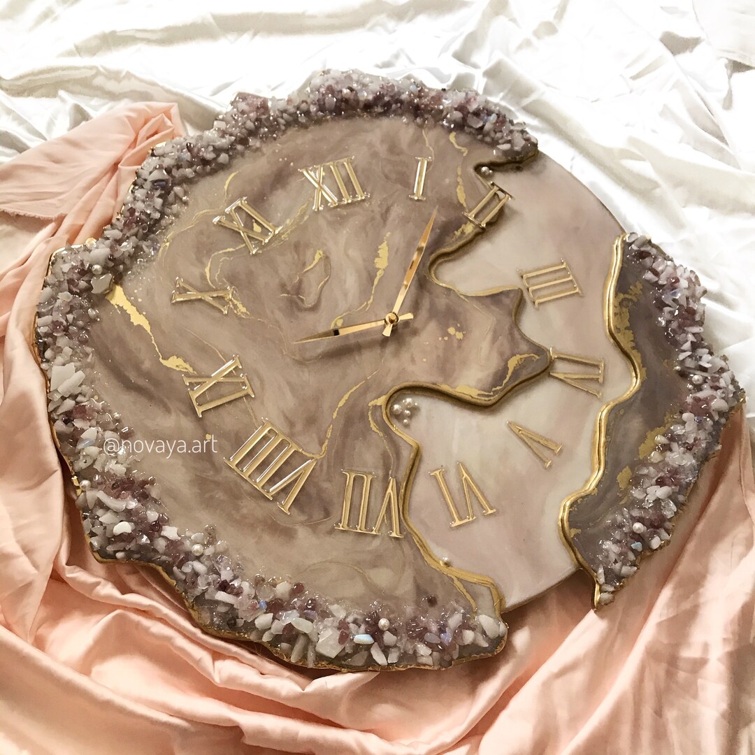 Epoxy Resin Art Clock Handmade Rose Beige Dusty Pink Light Pink and ...