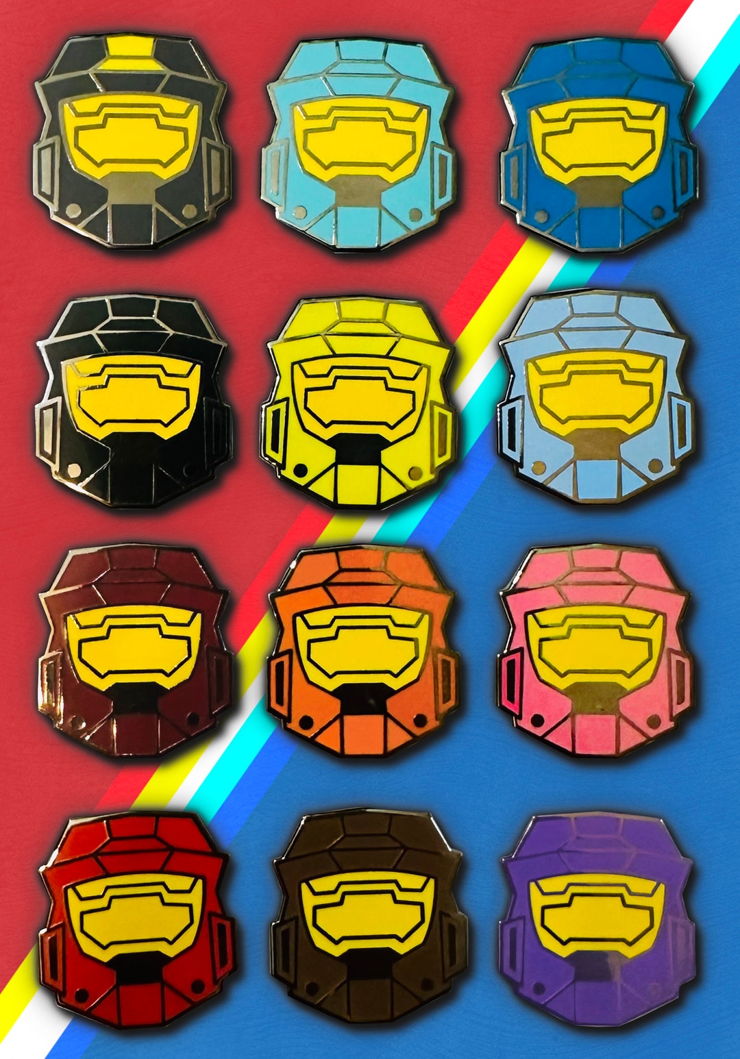 Red and Blue Helmet Pins - Etsy