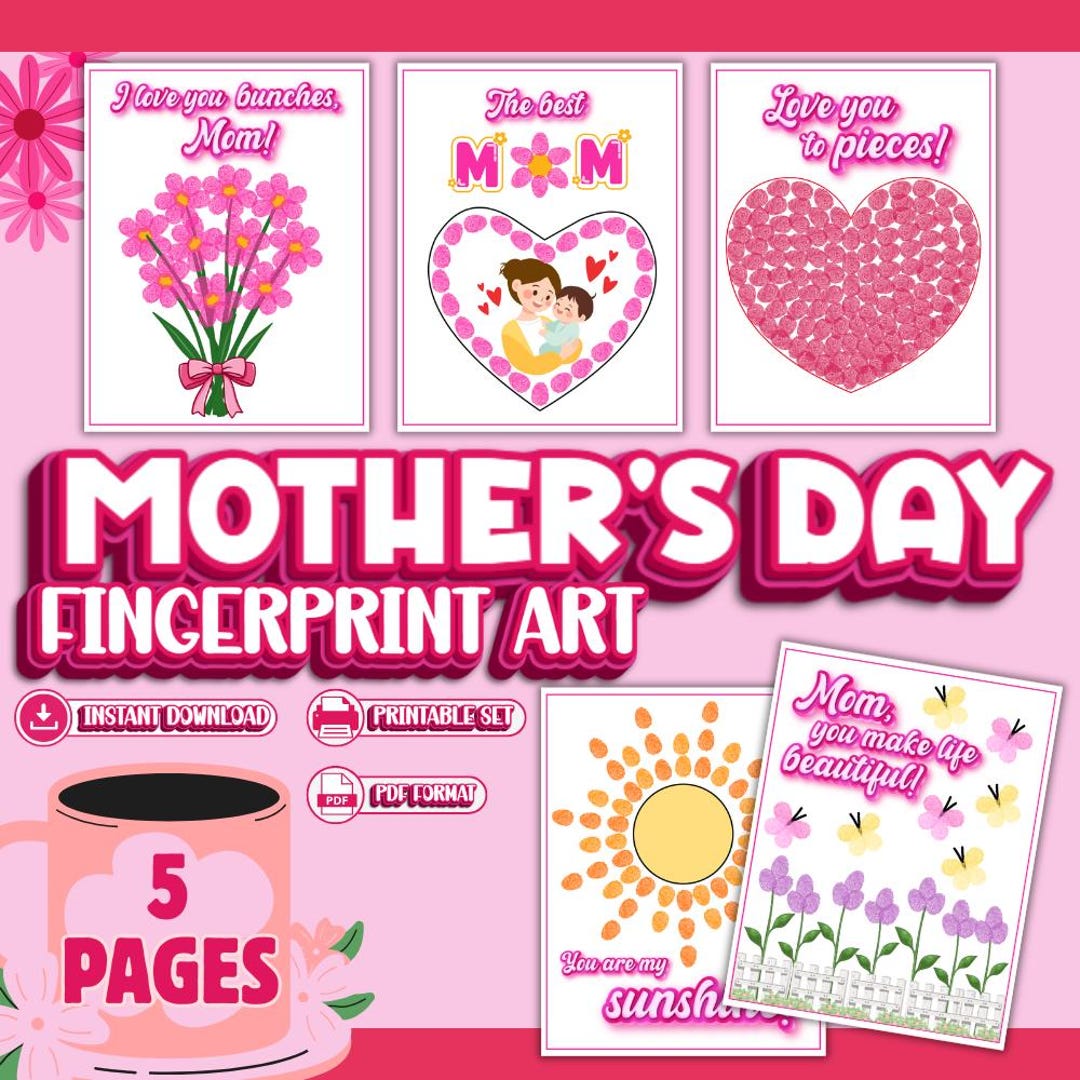 Mothers Day Fingerprint Art Activity for Kids Classroom Daycare Home ...