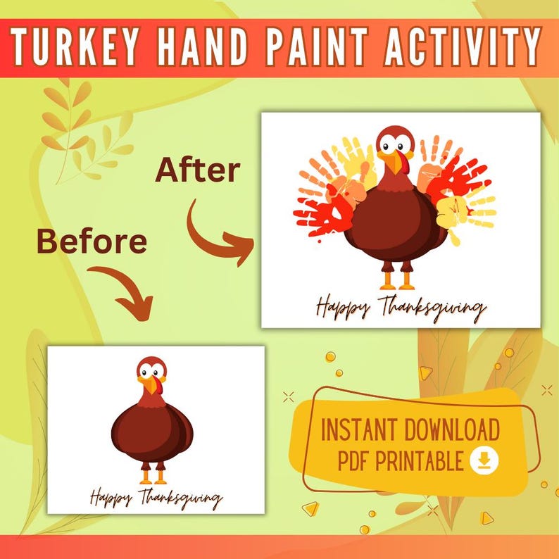 Turkey Hand Print Craft for Kids Classroom Daycare Home School (PDF) - Etsy