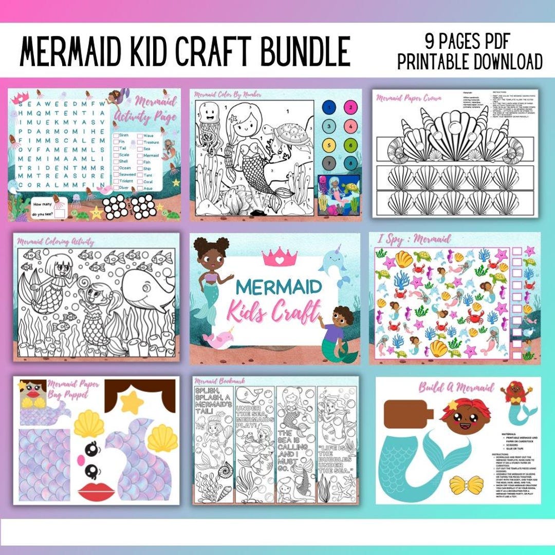 Mermaid Kids Activity Bundle: Coloring Pages, Games & Crafts (PDF ...
